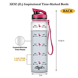 LEADO 32oz 1Liter Motivational Tracking Water Bottle with Times to Drink - for Flock Sake Drink Your Water - Funny Mothers Day, Flamingo Birthday Gifts for Women, Friends, Mom, Daughter, Her