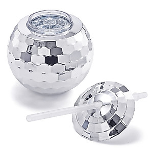 Nicunom 6 Pack Disco Ball Cups with Lids & Straws, 19 Oz Silver Disco Ball Tumbler 1970s Disco Flash Ball Cocktail Cup Sparkly Glitter Disco Bar Party Wine Drinking Tea Syrup Bottle