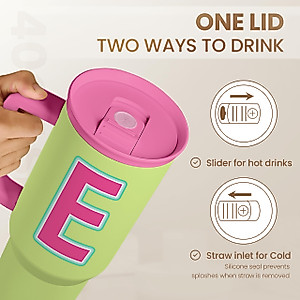 SANDJEST Monogrammed Tumbler with Handle 40oz, Letter E Tumblers Coffee Travel Cup with Straw, Personalized Monogram Initial Gifts for Women Girls, Customized Gifts for Christmas Birthday Mothers Day