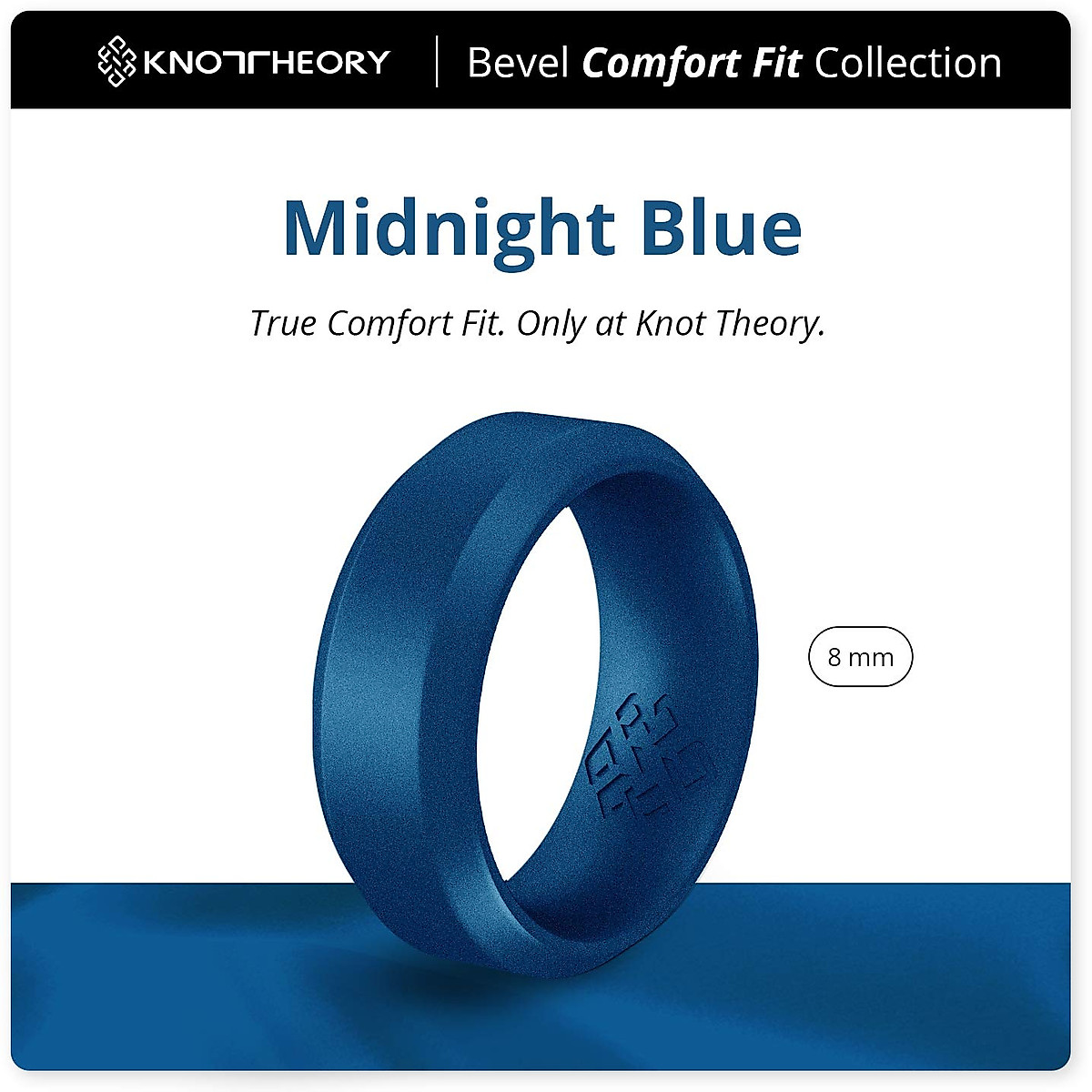 Knot Theory Metal Dark Blue Silicone Ring for Men Women - Breathable Bevel Comfort Fit 6mm Wedding Band Size 12