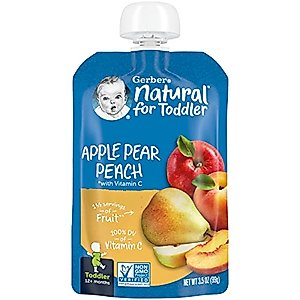 Gerber Baby Food Toddler Apple Pear Peach, 3.5 Oz Pouch