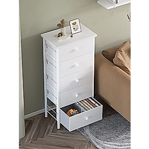 BOLUO Tall White Dresser for Bedroom - 5 Drawer Dressers & Chests of Drawers Fabric Dresser Storage Tower for Closet Kids and Adult Modern
