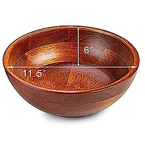 Wooden Salad Bowl Serving Set - Handcrafted Hardwood Bowl and Salad Fork / Spoon Serving Utensils - 11.5" Diameter x 6" Multipurpose for Prepping and Serving Salads, Use with Hot or Cold Food – 144 oz