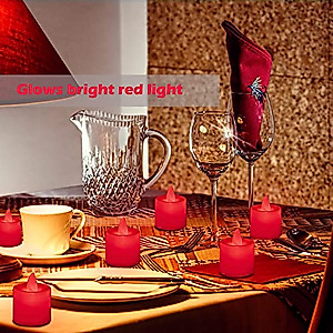 LANKER 24 Pack Flameless Led Tea Lights Candles - Flickering Red Battery Operated Electronic Fake Candles – Decorations for Wedding, Party, Christmas, Halloween (Red)