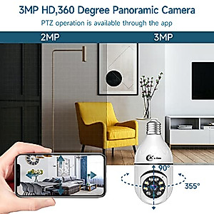 XVIM Wireless WiFi Light Bulb Camera, 3MP Light Bulb Security Camera, 360° Pan/Tilt Indoor Dome Camera with LED Light, Motion Detection, Full Color Night Vision