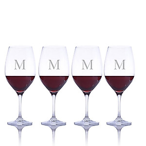 Personalized Ravenscroft Lead-free Crystal 4 pc Stemmed Vintner's Choice Bordeaux/Merlot/Cabernet Red Wine Glasses Engraved & Monogrammed - Perfect for Christmas and the Holidays