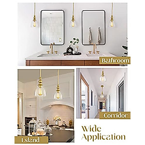 HANASS Pendant Lights, Brushed Gold Pendant Lighting for Kitchen Island, Clear Glass Pendant Light Fixtures, Hanging Light Fixtures with Adjustable Height, MD89426-A