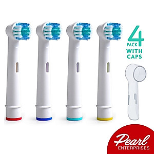 Replacement Brush Heads Compatible with Oral B Braun- Pack of 4 Precision Clean Electric Toothbrush Heads for Oralb PLUS 4 Bonus Protective Travel Covers – for Travel and Sanitary Convenience