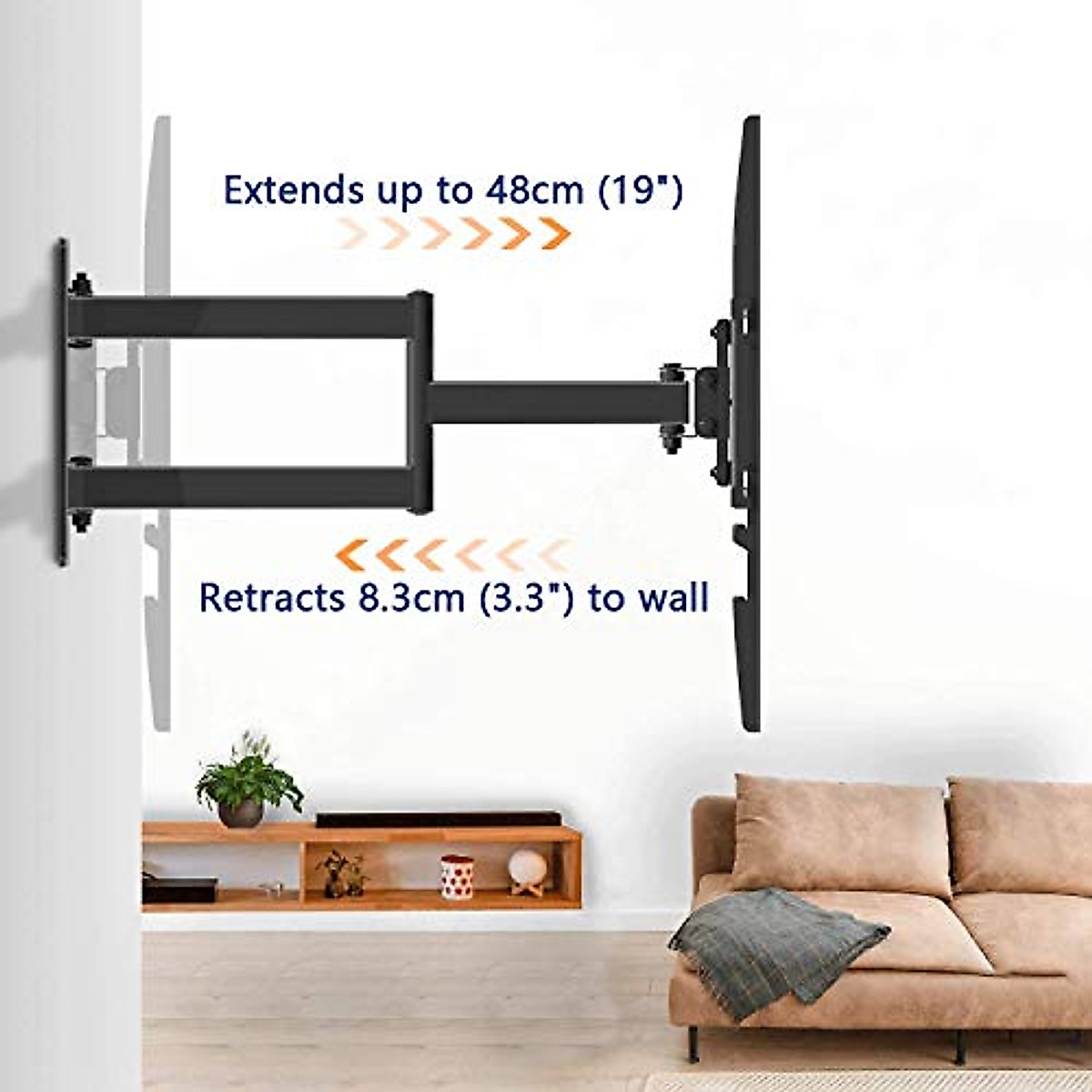 Rentliv TV Wall Mount TV Bracket, Swivels Tilts TV Mount with Heavy Duty Extended Arms for 26-55 Inch TVs Up to 99 LBS, Max VESA 400x400mm, Easy Single Stud Installation TV Hanger