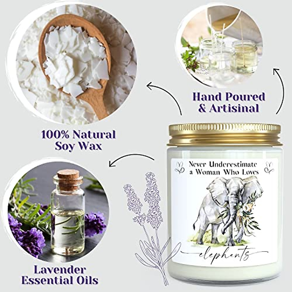 Wishmead Elephant Gifts for Women - Lavender Candle - Elephants Gifts for Women - Elephant Decor Housewarming Gift - Birthday Gifts for Mom Best Friend