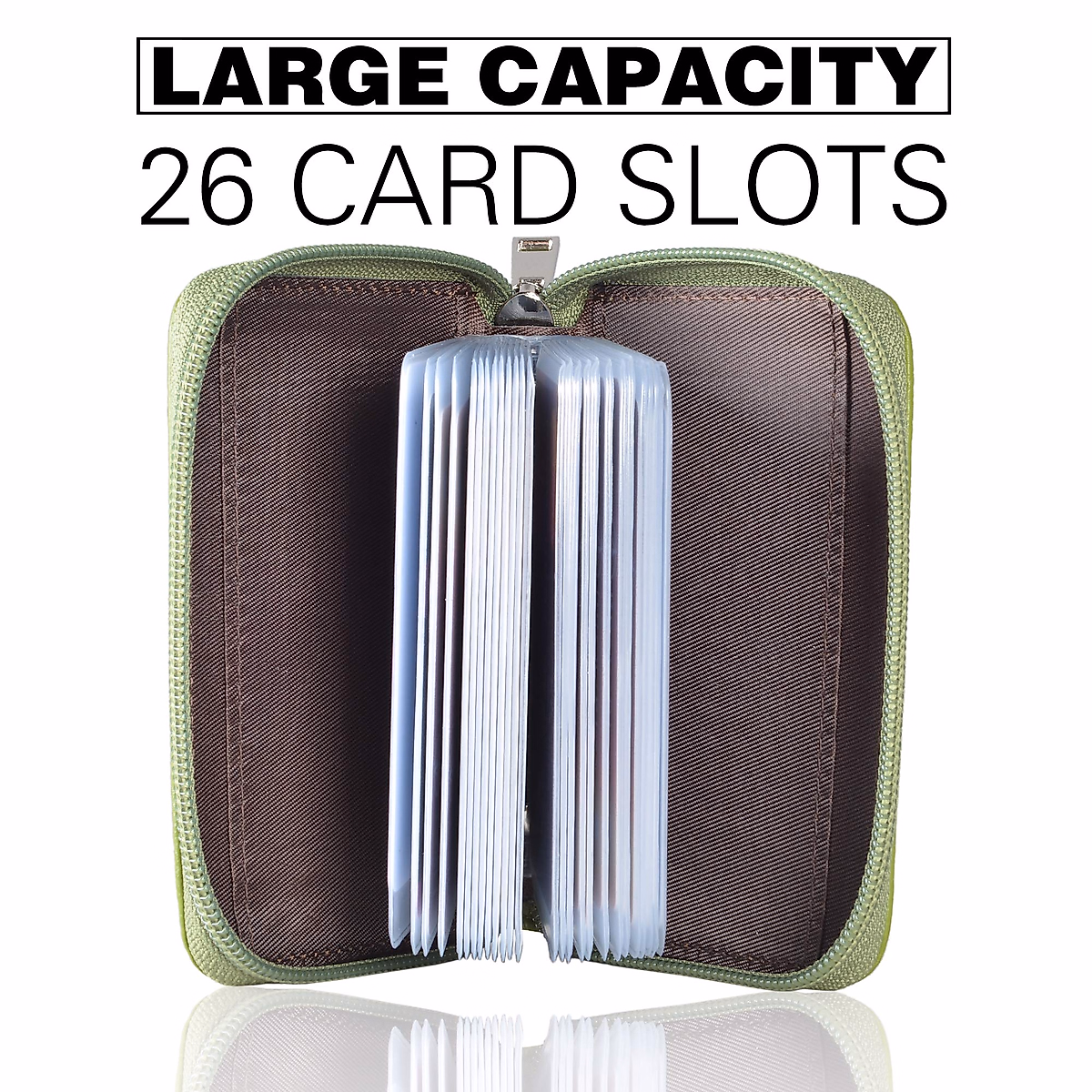 Easyoulife Genuine Leather Credit Card Holder Zipper Wallet With 26 Card Slots (Green)