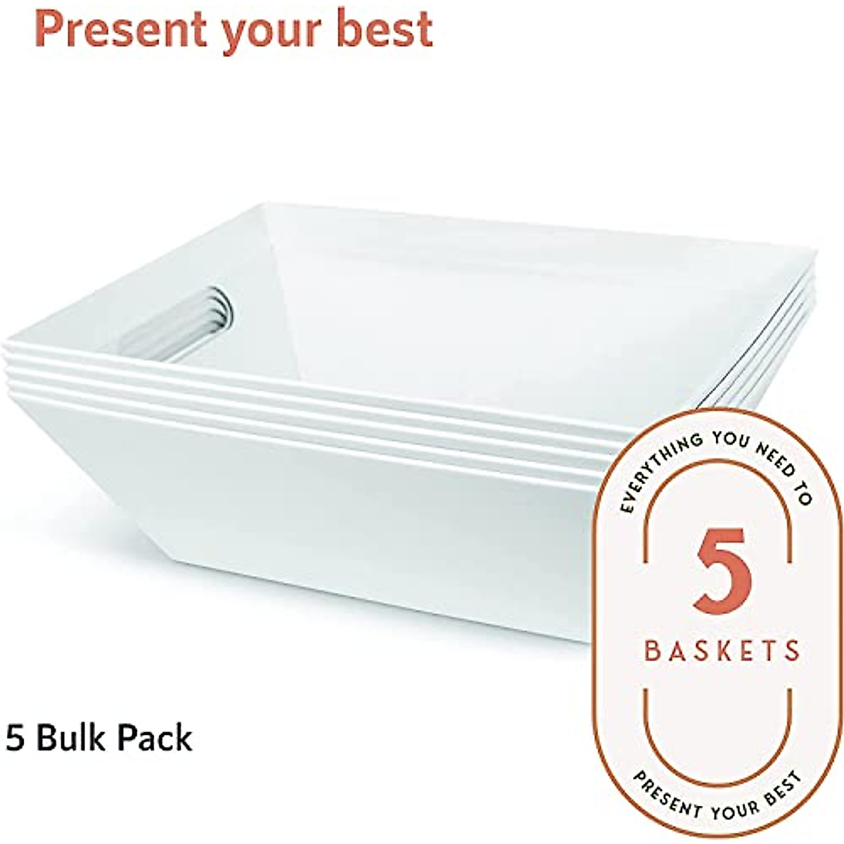 [5PK] Large White Baskets For Gifts Empty To Fill | Bulk White Gift Basket- 10x12” Basket | Christmas, Valentines, Wedding, Easter | Shelf Basket, Organizing | Gift To Impress - Upper Midland Products