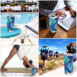 Purple Blue Galaxy Starry Waves Stainless Steel coffee cup travel with Straw Lid travel mug with lid for hot and cold drinks reusable tumblers with lids 20 OZ