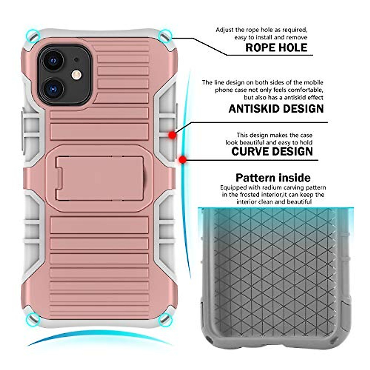 E-Tree Compatible with iPhone 12 Mini Case Cross Body Strap and Stand,2 in 1 Shockproof Hybrid Hard PC & Soft Rubber, Crossbody Lanyard Perfect for Go Outside and Kid Elderly(Pink)