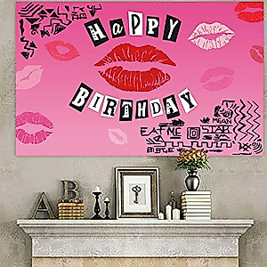 Hot Rose Pink Lip Happy Birthday Banner Backdrop Burn Book Theme Decorations Decor for Bridal Shower Wedding Night Out Hen Movie Party Bachelorette Party Girls Woman Birthday Party Favors Background