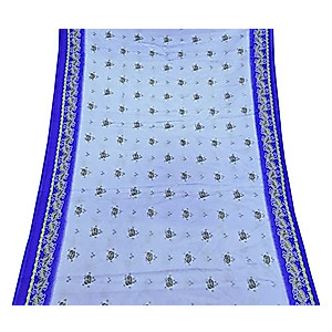 Peegli Indian Vintage Blue Silk Blend DIY Fabric Casual Dress Material Printed Textile