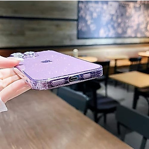 MINSCOSE Compatible with iPhone 13 Pro Max Case,Cute Neon Bright Color with Bling Glitter Diamond Camera Protector, Clear Crystal Phone Case for Women Girls-Dark Purple