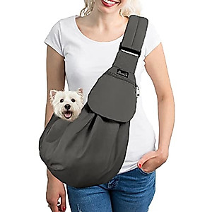 SlowTon Dog Carrier Sling, Thick Padded Adjustable Shoulder Strap Dog Carriers for Small Dogs, Puppy Carrier Purse for Pet Cat with Front Zipper Pocket Safety Belt Machine Washable (Grey M)