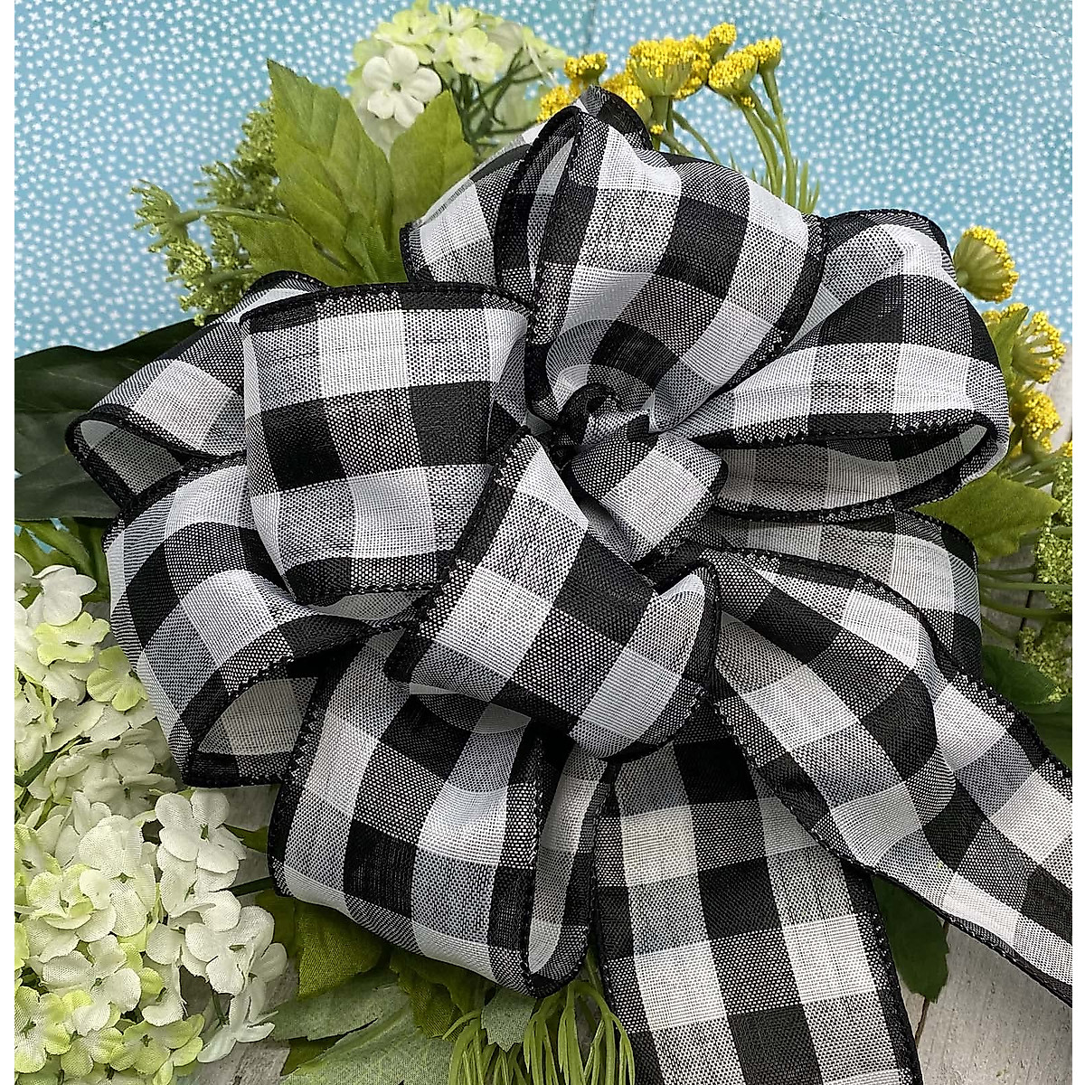 Value Ribbon Cambridge 1.5" X 10 YD Wired Buffalo Gingham Ribbon for Gift Wrapping, Black and White Plaid Ribbons for Crafts, Party Decorations and Birthday Gifts for Women