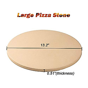 Skyflame Round Ceramic Pizza Baking Stone with Metal Handle Rack Compatible With Weber 8836 Gourmet BBQ System, Charcoal Grill, Smoke Grill, Gas Grill, BGE, Kamado Joe, Pizza Oven