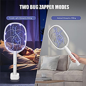 Lulu Home 2-in-1 Electric Bug Zapper Racket, 2 Pack 3000V High Voltage LED Lighted Handheld Mosquito Swatter with 3 Layer Safety Mesh, USB Charging Portable Fly Killer Racquet