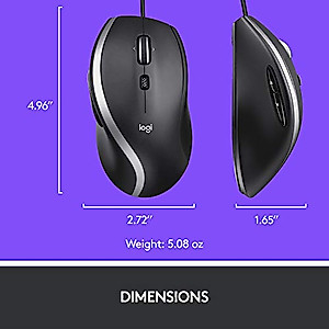 Logitech M500s Advanced Corded Mouse with Advanced Hyper-fast Scrolling & Tilt, Customizable Buttons, High Precision Tracking with DPI Switch, USB plug & play