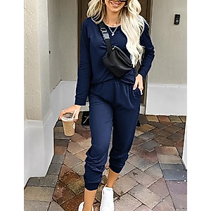 Ekouaer 2 Pack Womens Pajama Set Long Sleeve Sleepwear Star Print Nightwear Soft Pjs Lounge Sets with Pockets Wine Red&Navy Medium