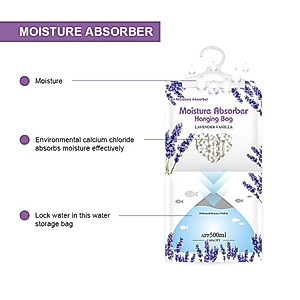 CANAGER Hanging Moisture Absorber, Lavender Vanilla Moistureproof Hanging Bag，Dehumidifier Bag (8 packs) Hanging Closet Dehumidifier Bags, Moisture Absorb 12.5 oz