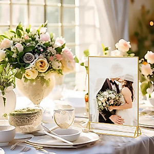 Cashger 8.5X11 Clear Sign Holder, Wedding Table Sign Double Sided Holder, Set of 6 Clear Acrylic Frames with Gold Border for Menus, Numbers, and Decor