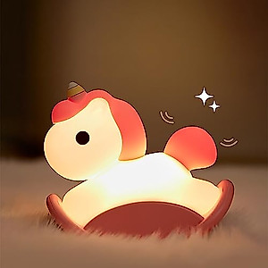 Kettalk Rocking Horse Night Light, Silicone Dimmable Nursery Nightlight LED Squishy Night Lamp with Timing,USB Rechargeable Bedside Touch Lamp for Kids Bedroom (Pink)