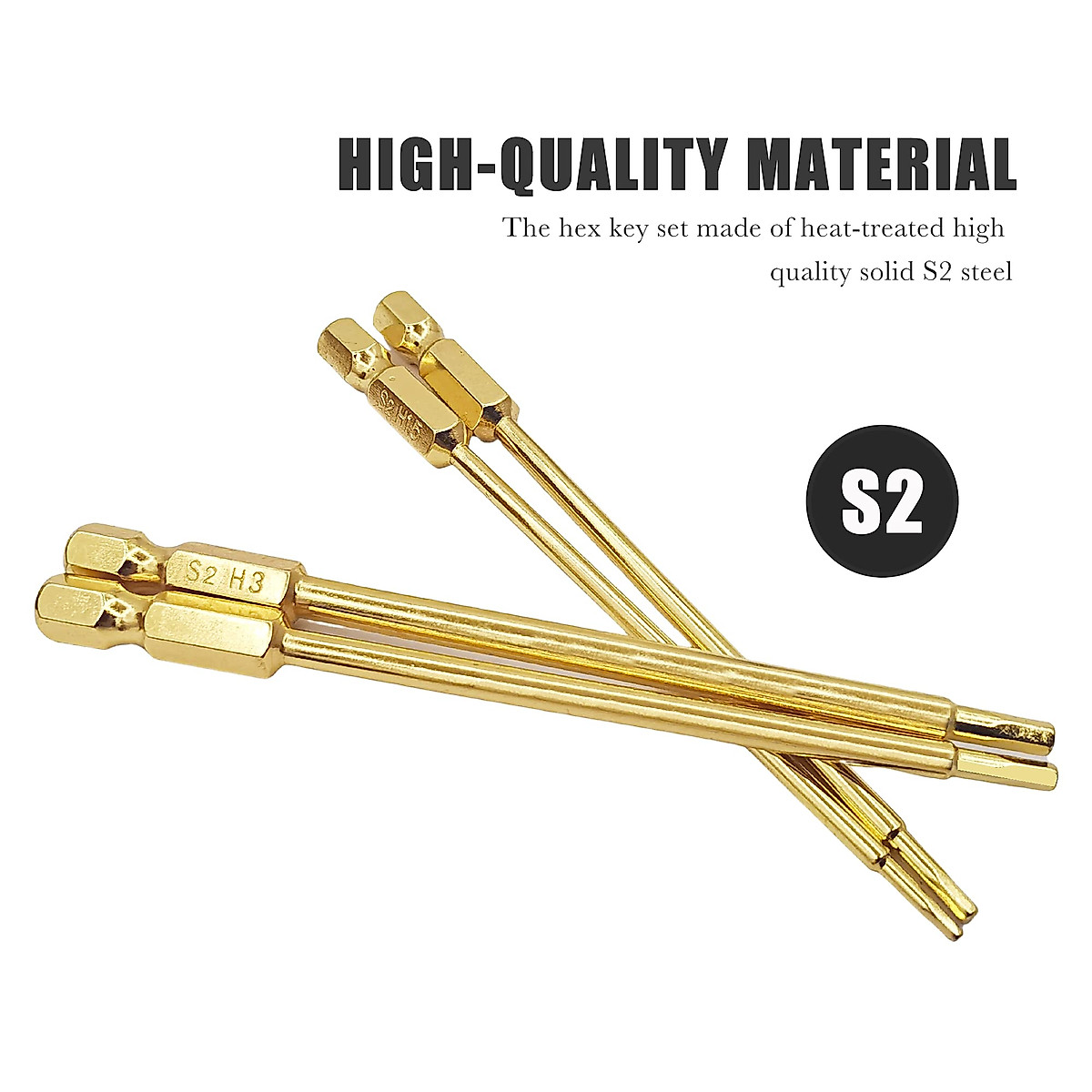 HOPLEX RC Hex Bit Set 1.5 2.0 2.5 3.0mm Hex Head Allen Wrench S2 Steel Titanium Hexagon Screwdriver Tool Kit 1/4" Hex Shank 3.9" Long for Bit Electric Screwgun/Power Drill RC Repair Working