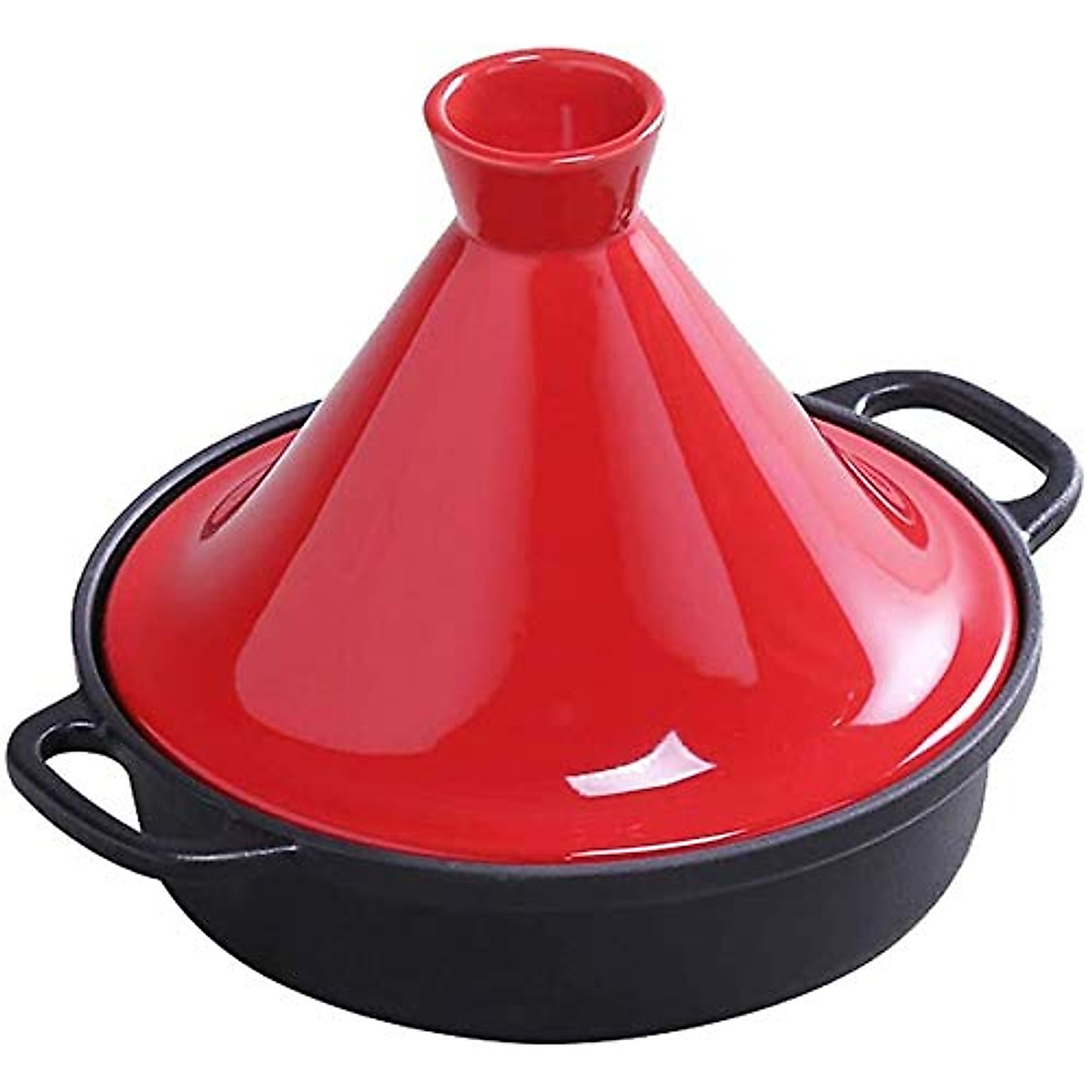 JINXIU Casserole Cast Iron Tagine Pot 20Cm, Tajine Cooking Pot with Enameled Cast Iron Base and Cone-Shaped Lid Lead Free Stew Casserole Slow Cooker,Red