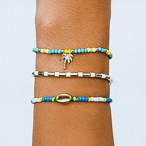 Pura Vida Glowing Palms Style Bracelet Pack - Stackable Bracelets for Women - Handmade Accessories, Adjustable Bands - Multicolor, Set of 3