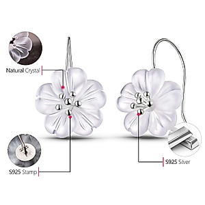 Lotus Fun S925 Sterling Silver Drop Earrings Flower in the Rain Simulated Crystal Dangle Earrings Cherry Earring Handmade Unique Jewelry Gifts for Women and Girls(Silver)