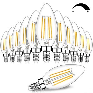 12-Pack Dimmable E12 LED Candelabra Bulbs 60W Equivalent, 2700K Soft Warm White, 600 Lumens B11 Candle Base 6W C35 LED Filament Vintage Light Bulbs, Clear Glass for Chandelier Ceiling Fan High CRI 90+