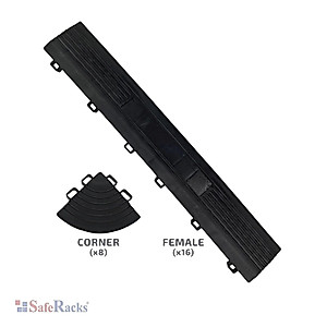 SafeRacks Floor Tile Edge Pieces - Garage Transformation Project, Seamless, Durable Interlocking, Enhance Appearance and Safety, Compatible with SafeRacks Tiles - 15.75" x 2", Female Kit Edge, Black