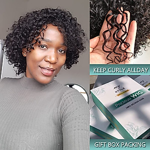 Brazilian Kinky Curly 10 Inch Human Hair Wigs for Black Women - Wear and Go Glueless Short Wig with Natural Color - 100% Human Hair