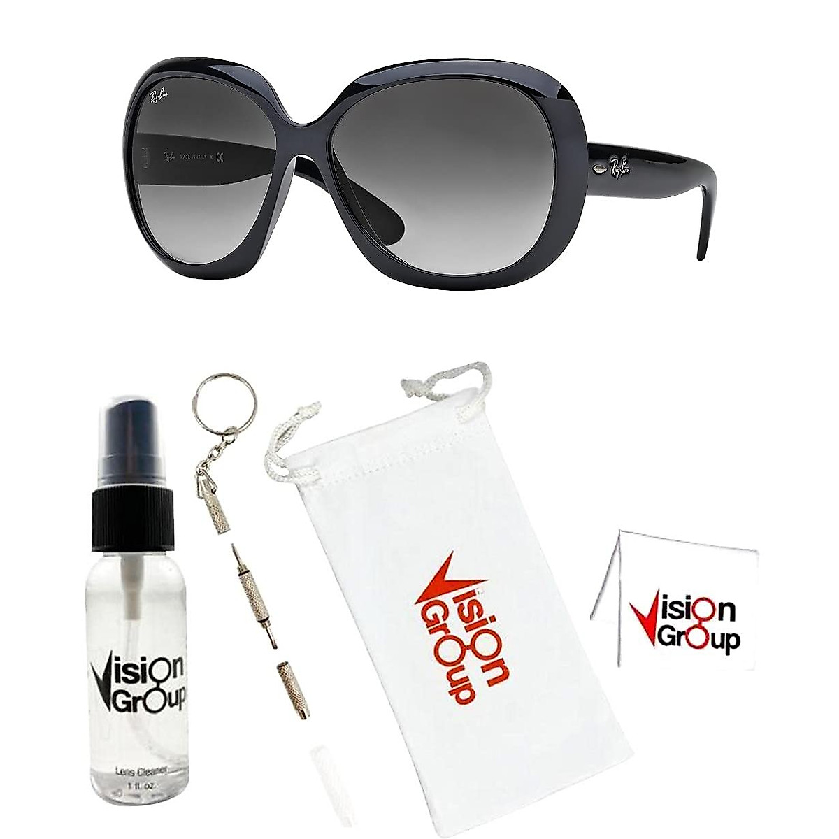 Ray-Ban RB4098 Jackie Ohh II Sunglasses + Vision Group Accessories Bundle (Black/Light Grey Gradient Dark Grey (601/8G)