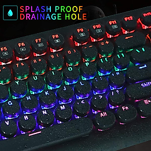 E-YOOSO Retro Mechanical Gaming Keyboard, Typewriter Style LED Backlit Keyboard with 104 Round Keys for Game and Office, Computer, Laptop, Desktop K600 (Blue Switch)