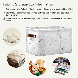 White Marble Storage Basket Bin Gold Glitter Large Fabric Toys Storage Cube Box with Handles Collapsible Closet Shelf Cloth Organizer Basket Set of 2 for Nursery Bedroom