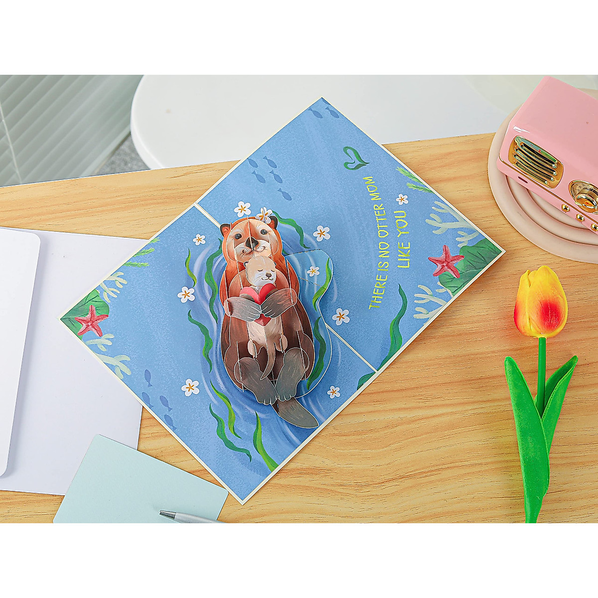 Liif Otter Mothers Day Card, 3D Pop Up 1st Mothers Day Card, First Mother Birthday Card for Mom, Otter Card