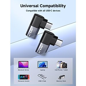 JSAUX 90 Degree USB-C Male to USB-C Female Adapter 2-Pack, 40Gbps Data Transfer PD 100W USB Type-C 3.1 Extender for Macbook, ROG Ally, Switch, Steam Deck, VR,iPhone 16 iPhone 15 and More USB-C Devices