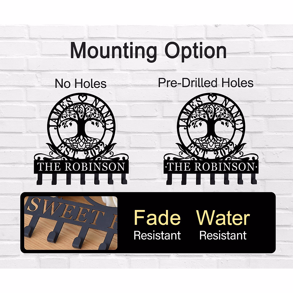 efcustomgifts Personalized Metal Key Holder, Tree of Life Design, 10 Hooks, Heavy Duty, Rust Resistant, Wall Mount, Front Door, Housewarming Gift