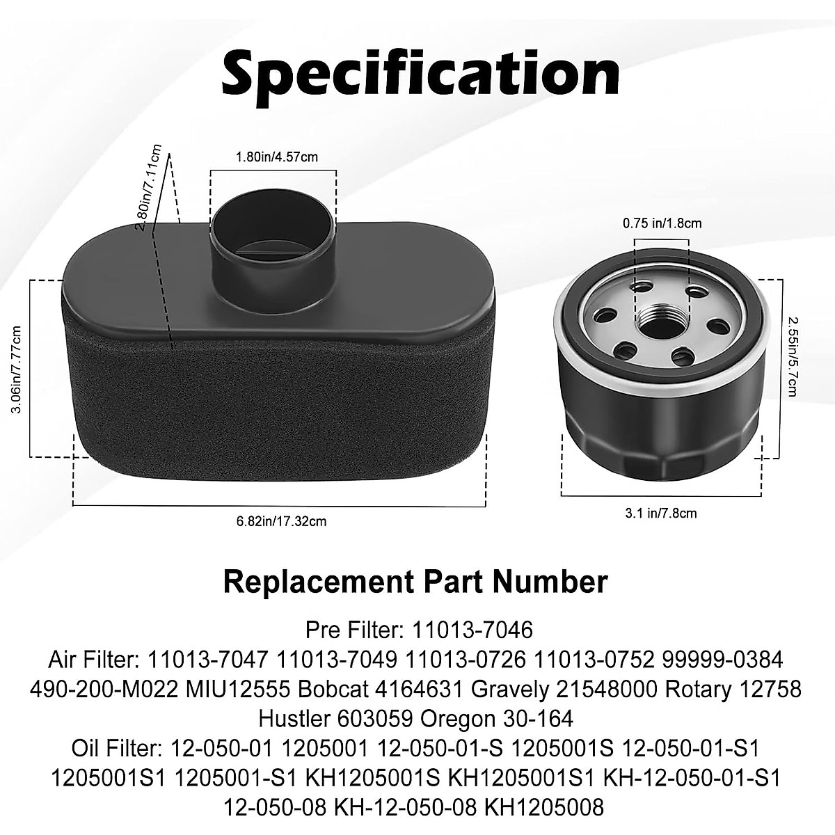 KLWZH 11013-0752 Air Filter 49065-7007 Oil Filter for Kawasaki FR651V FR730V FS481V FS541V FS600V FS730V 4-Cycle Engine Lawn Mower Tractor 11013-7047 Air Filter Replacement