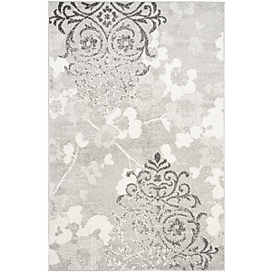 SAFAVIEH Adirondack Collection Accent Rug - 4' x 6', Silver & Ivory, Floral Glam Distressed Design, Non-Shedding & Easy Care, Ideal for High Traffic Areas in Foyer, Living Room, Bedroom (ADR114B)