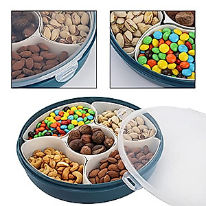 Dicunoy 2 Pack Veggie Tray Container, Relish Trays with Lids, Divided Serving Tray Plastic 5 Compartment Party Platter for Candy, Appetizer, Snack, Fruit, Nuts, Veggie, Parties, Travel, Camping