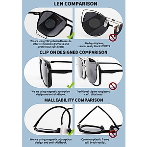 FEISEDY Magnetic Clip on Sunglasses TR90 Square Aviator Frame TAC 5pcs Replacement Lens Set Sunglasses for Men Women Day & Night Driving B2884