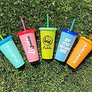 Color Changing Cups, 24oz 5 Reusable Cold Drink Cups with Lids and Straws Summer Coffee Tumblers Party Cup for Adults