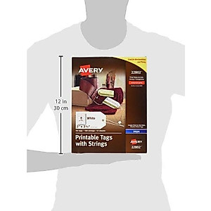 Avery 22802 Printable Tags for Inkjet Printers Only, Tags With Strings, 2" x 3.5", 96 Tags, Sold as 3 Pack, 288 Tags Total