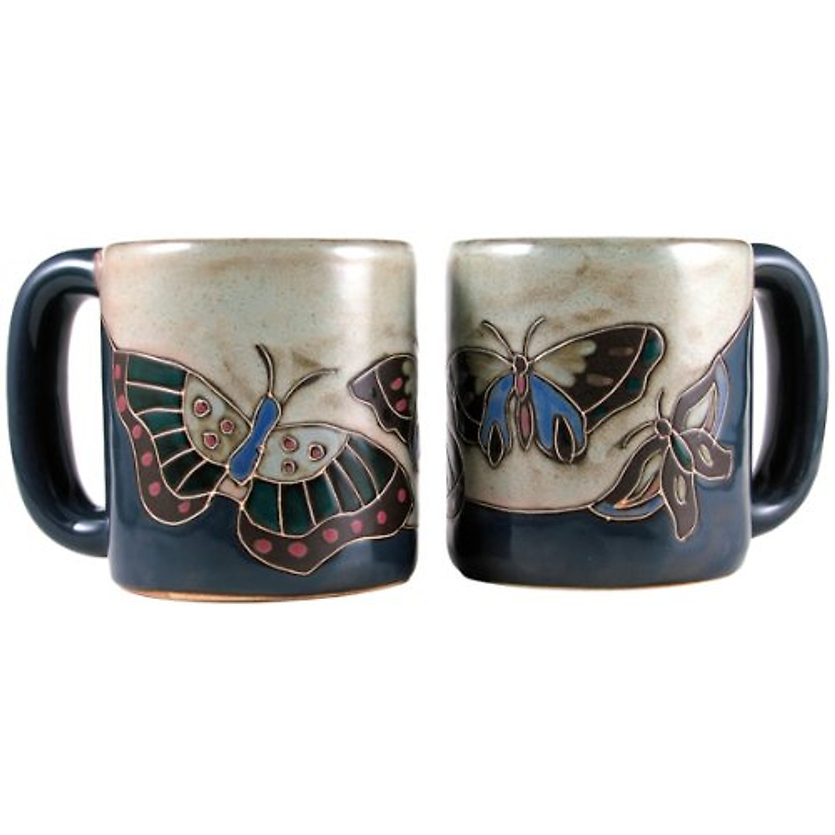 One (1) MARA STONEWARE COLLECTION - 16 Oz Coffee/Tea Cup Collectible Tan Dinner Mugs - Butterfly Design by Creative Structures